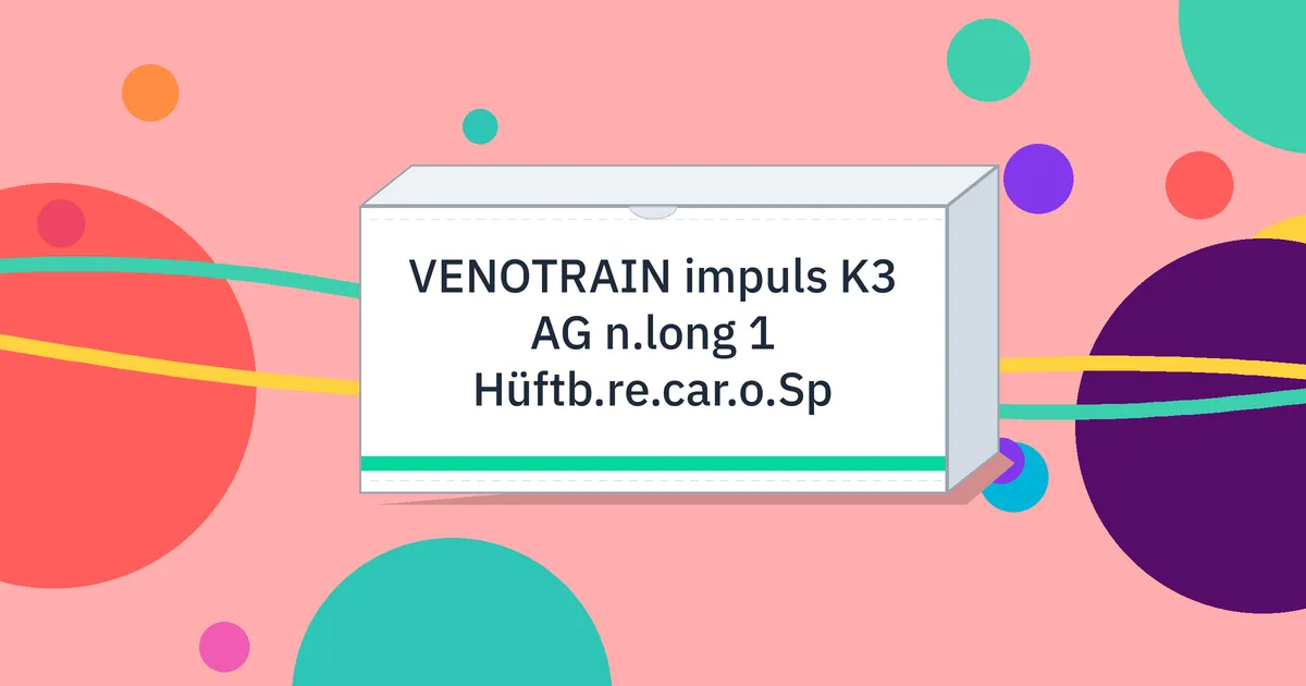 Symbolbild: Packung mit der Aufschrift VENOTRAIN impuls K3 AG n.long 1 Hüftb.re.car.o.Sp (PZN 08422812) – Verfügbarkeit und Bezug in Apotheken in Frankfurt am Main