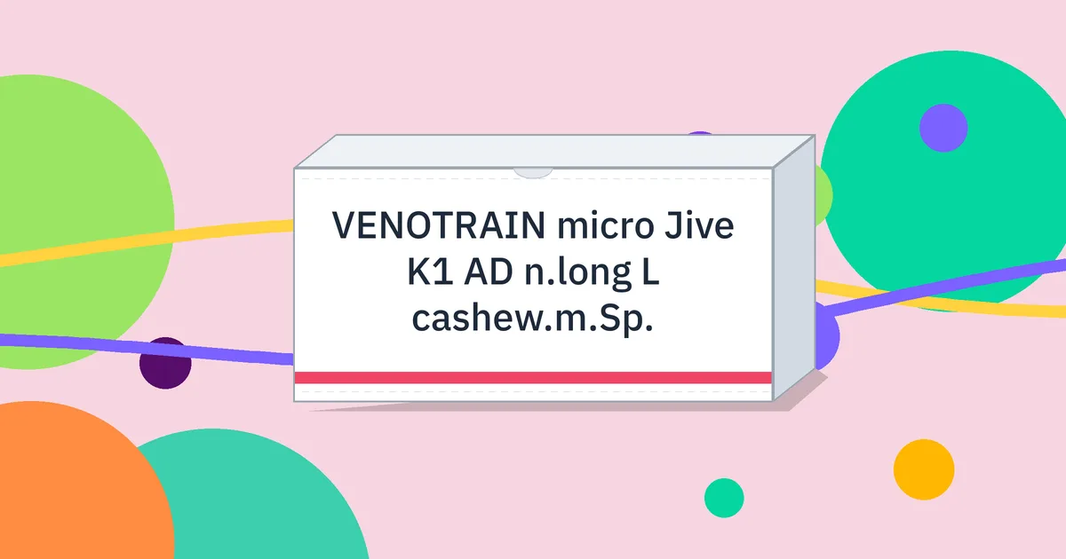 Symbolbild: Packung mit der Aufschrift VENOTRAIN micro Jive K1 AD n.long L cashew.m.Sp. (PZN 20768252) – Verfügbarkeit und Bezug in Apotheken in Frankfurt am Main