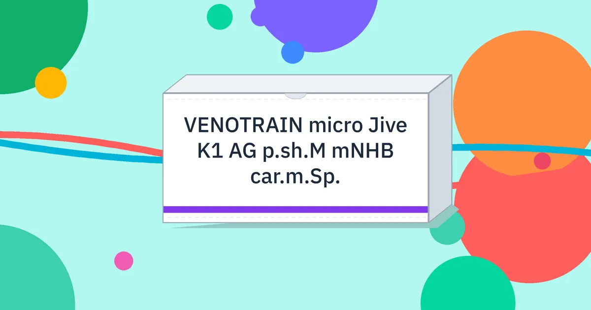 Symbolbild: Packung mit der Aufschrift VENOTRAIN micro Jive K1 AG p.sh.M mNHB car.m.Sp. (PZN 17758712) – Verfügbarkeit und Bezug in Apotheken in Frankfurt am Main
