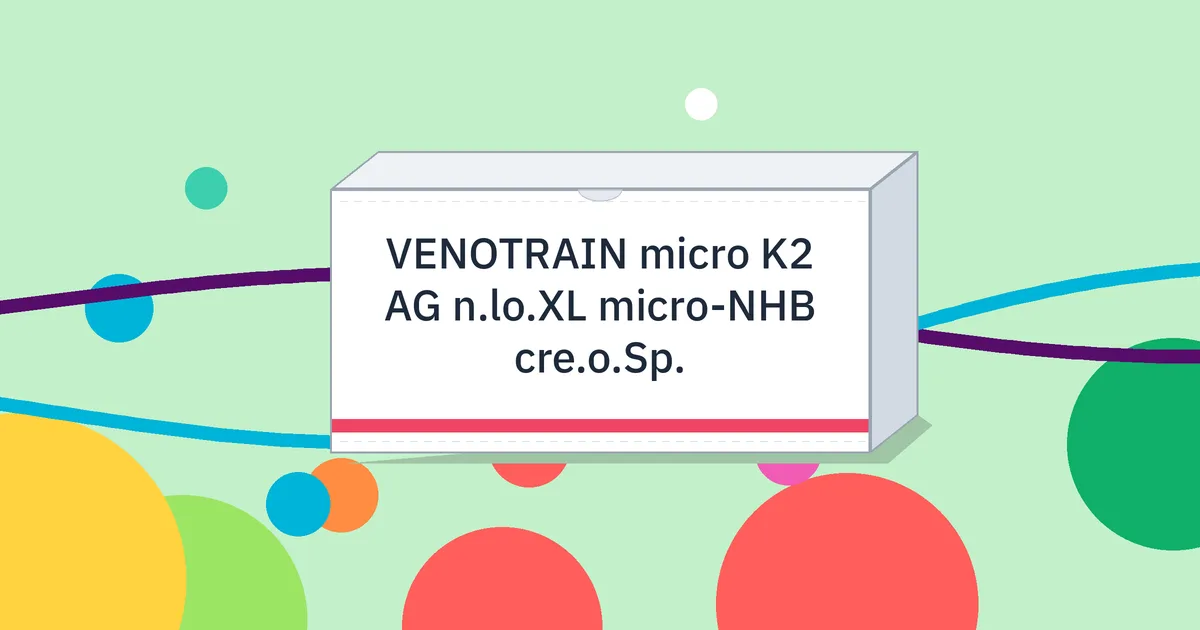 Symbolbild: Packung mit der Aufschrift VENOTRAIN micro K2 AG n.lo.XL micro-NHB cre.o.Sp. (PZN 16065148) – Verfügbarkeit und Bezug in Apotheken in Frankfurt am Main