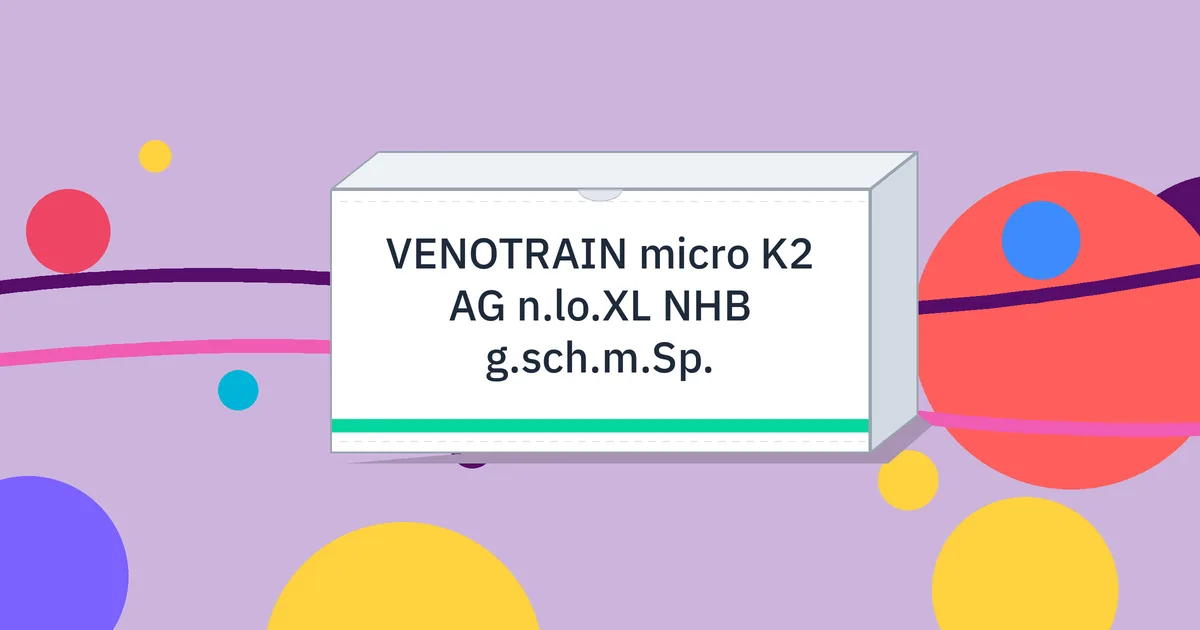 Symbolbild: Packung mit der Aufschrift VENOTRAIN micro K2 AG n.lo.XL NHB g.sch.m.Sp. (PZN 06050105) – Verfügbarkeit und Bezug in Apotheken in Frankfurt am Main