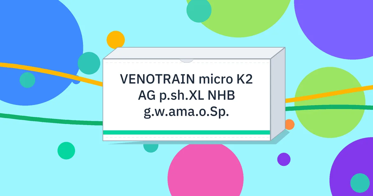 Symbolbild: Packung mit der Aufschrift VENOTRAIN micro K2 AG p.sh.XL NHB g.w.ama.o.Sp. (PZN 09024752) – Verfügbarkeit und Bezug in Apotheken in Frankfurt am Main