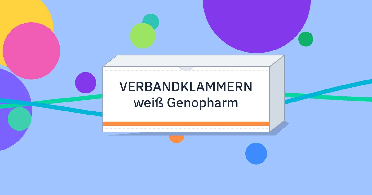 Symbolbild: Packung mit der Aufschrift VERBANDKLAMMERN weiß Genopharm (PZN 02257708) – Verfügbarkeit und Bezug in Apotheken in Frankfurt am Main