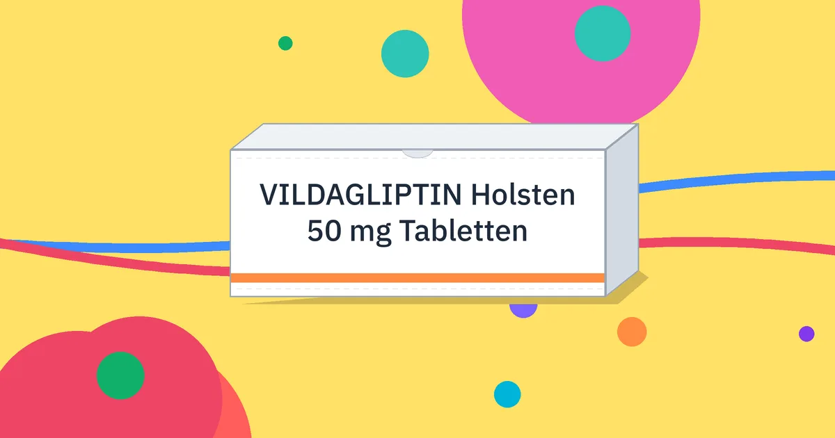 Symbolbild: Packung mit der Aufschrift VILDAGLIPTIN Holsten 50 mg Tabletten (PZN 17887639) – Verfügbarkeit und Bezug in Apotheken in Frankfurt am Main