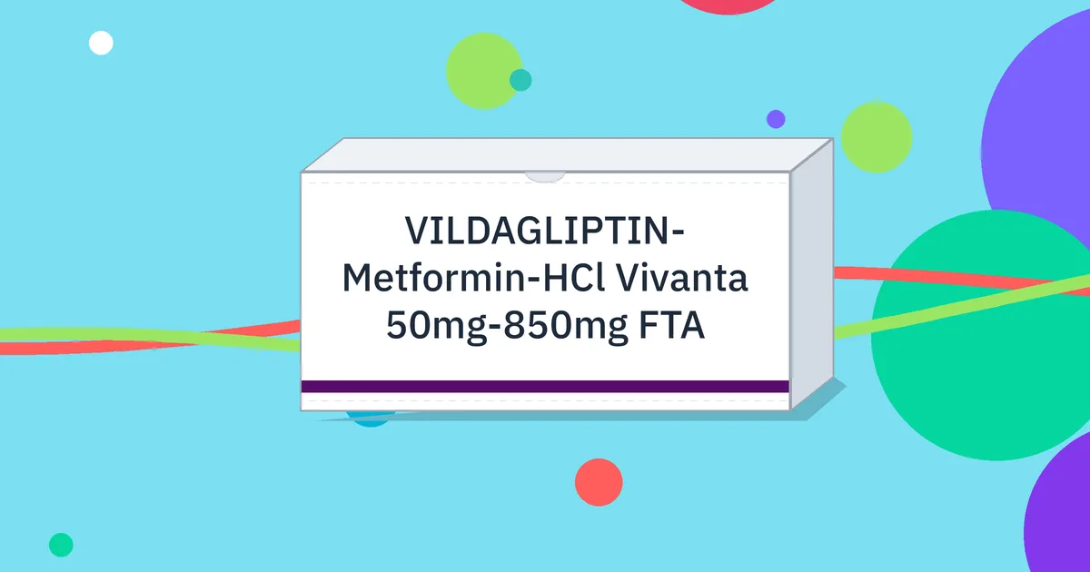 Symbolbild: Packung mit der Aufschrift VILDAGLIPTIN-Metformin-HCl Vivanta 50mg-850mg FTA (PZN 19843818) – Verfügbarkeit und Bezug in Apotheken in Frankfurt am Main