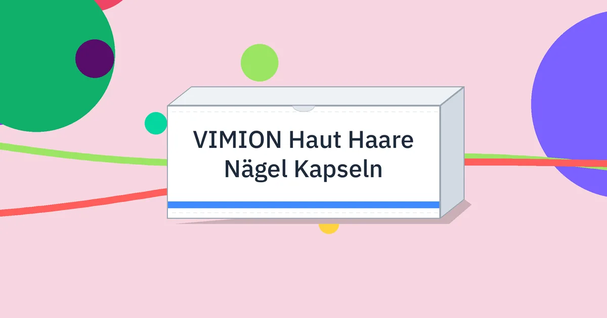 Symbolbild: Packung mit der Aufschrift VIMION Haut Haare Nägel Kapseln (PZN 19885811) – Verfügbarkeit und Bezug in Apotheken in Frankfurt am Main