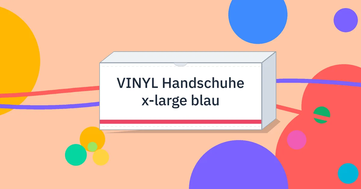 Symbolbild: Packung mit der Aufschrift VINYL Handschuhe x-large blau (PZN 01235656) – Verfügbarkeit und Bezug in Apotheken in Frankfurt am Main