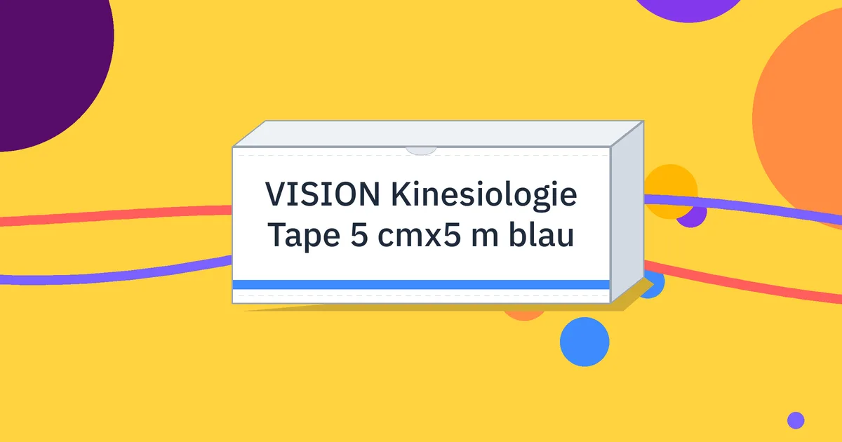 Symbolbild: Packung mit der Aufschrift VISION Kinesiologie Tape 5 cmx5 m blau (PZN 19626251) – Verfügbarkeit und Bezug in Apotheken in Frankfurt am Main