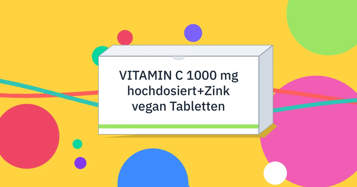 Symbolbild: Packung mit der Aufschrift VITAMIN C 1000 mg hochdosiert+Zink vegan Tabletten (PZN 18601088) – Verfügbarkeit und Bezug in Apotheken in Frankfurt am Main