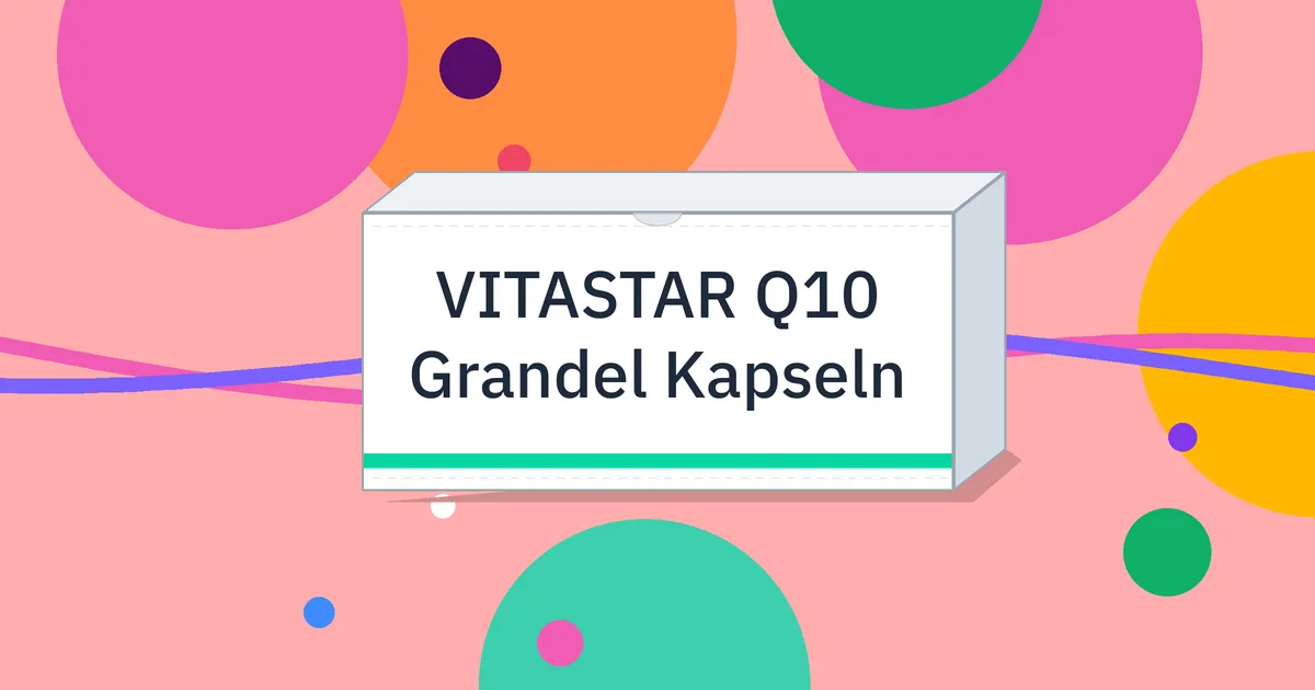 Symbolbild: Packung mit der Aufschrift VITASTAR Q10 Grandel Kapseln (PZN 00758375) – Verfügbarkeit und Bezug in Apotheken in Frankfurt am Main