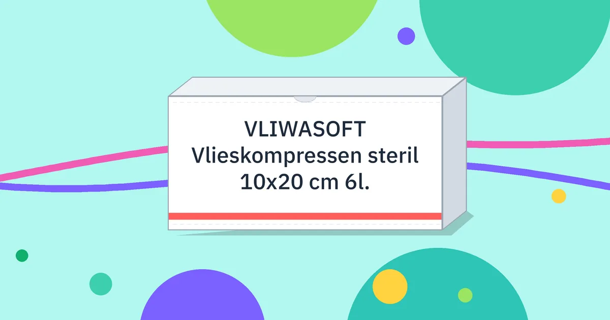 Symbolbild: Packung mit der Aufschrift VLIWASOFT Vlieskompressen steril 10x20 cm 6l. (PZN 08900909) – Verfügbarkeit und Bezug in Apotheken in Frankfurt am Main