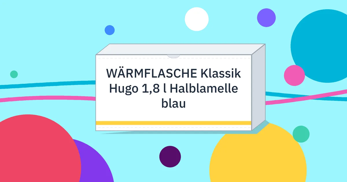 Symbolbild: Packung mit der Aufschrift WÄRMFLASCHE Klassik Hugo 1,8 l Halblamelle blau (PZN 11363266) – Verfügbarkeit und Bezug in Apotheken in Frankfurt am Main