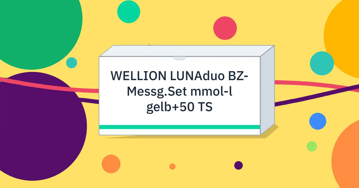 Symbolbild: Packung mit der Aufschrift WELLION LUNAduo BZ-Messg.Set mmol-l gelb+50 TS (PZN 11849431) – Verfügbarkeit und Bezug in Apotheken in Frankfurt am Main