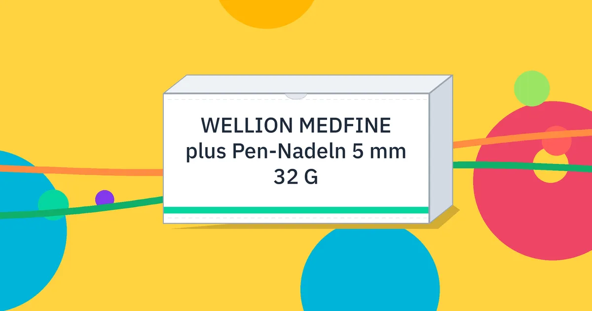 Symbolbild: Packung mit der Aufschrift WELLION MEDFINE plus Pen-Nadeln 5 mm 32 G (PZN 16569736) – Verfügbarkeit und Bezug in Apotheken in Frankfurt am Main