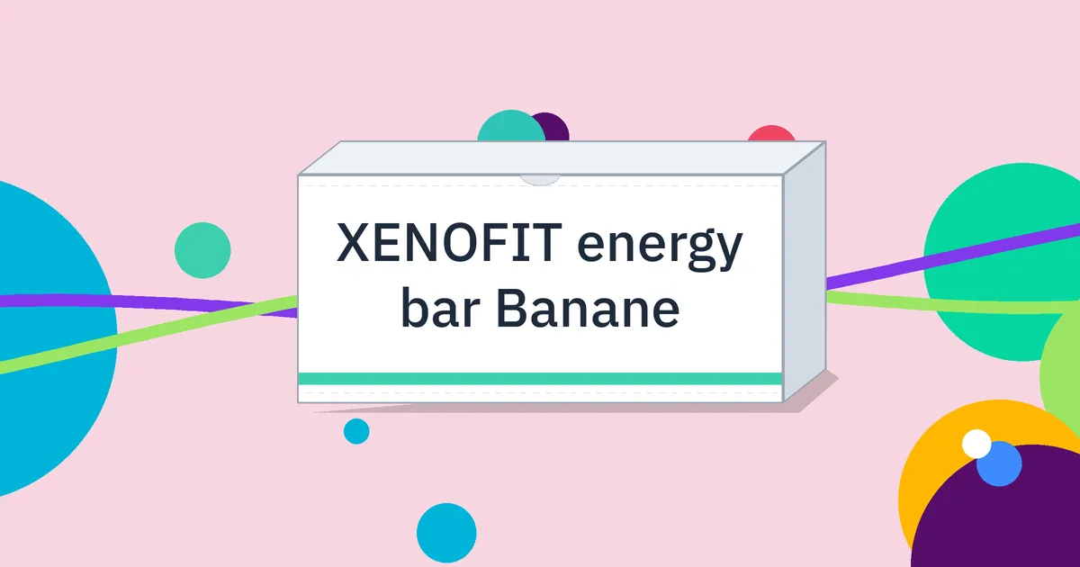 Symbolbild: Packung mit der Aufschrift XENOFIT energy bar Banane (PZN 14439946) – Verfügbarkeit und Bezug in Apotheken in Frankfurt am Main