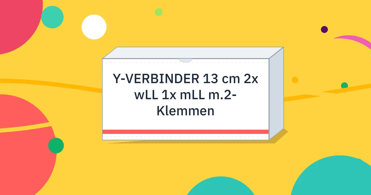 Symbolbild: Packung mit der Aufschrift Y-VERBINDER 13 cm 2x wLL 1x mLL m.2-Klemmen (PZN 20102553) – Verfügbarkeit und Bezug in Apotheken in Frankfurt am Main