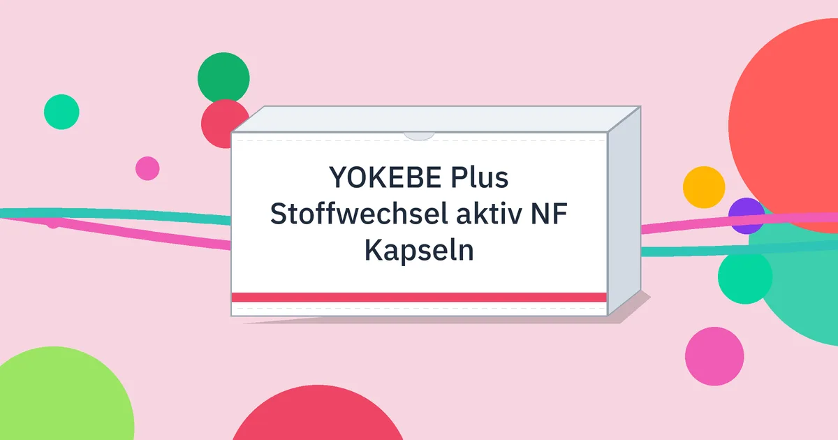 Symbolbild: Packung mit der Aufschrift YOKEBE Plus Stoffwechsel aktiv NF Kapseln (PZN 17935120) – Verfügbarkeit und Bezug in Apotheken in Frankfurt am Main