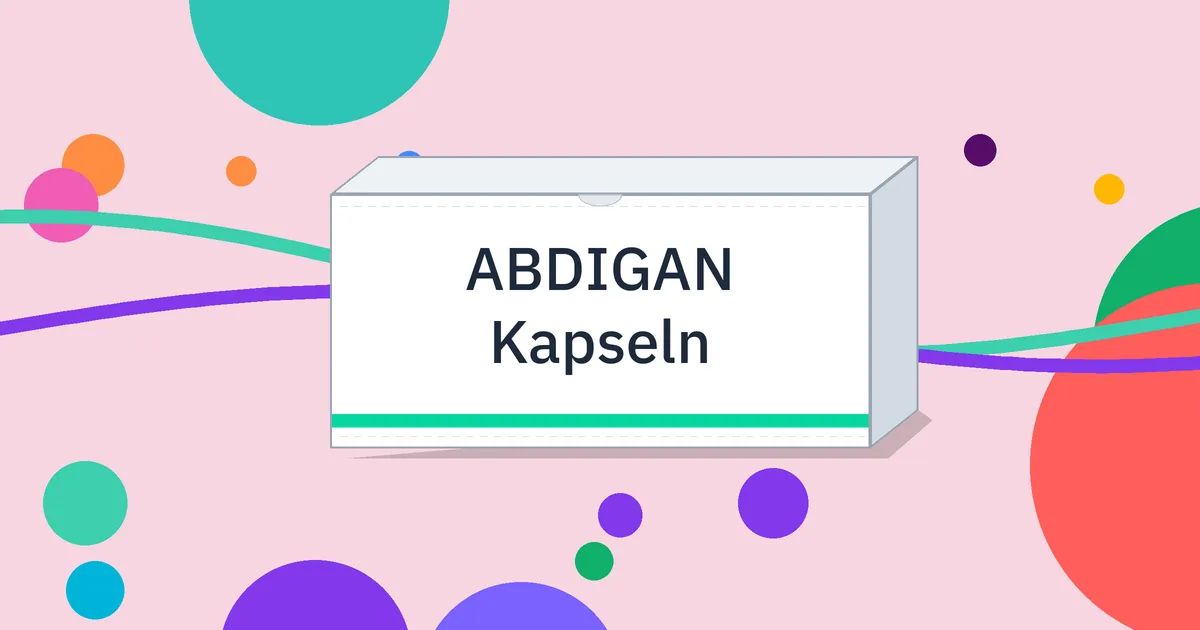 Symbolbild: Packung mit der Aufschrift ABDIGAN Kapseln (PZN 19181978) – Verfügbarkeit und Bezug in Apotheken in Frankfurt am Main