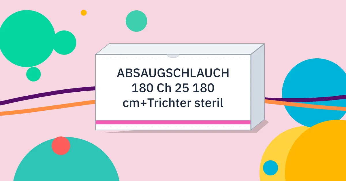 Symbolbild: Packung mit der Aufschrift ABSAUGSCHLAUCH 180 Ch 25 180 cm+Trichter steril (PZN 02828950) – Verfügbarkeit und Bezug in Apotheken in Frankfurt am Main