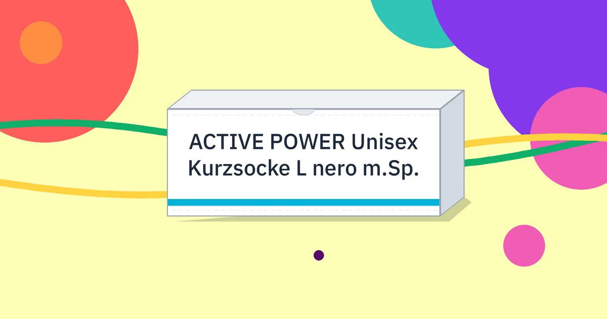 Symbolbild: Packung mit der Aufschrift ACTIVE POWER Unisex Kurzsocke L nero m.Sp. (PZN 16194466) – Verfügbarkeit und Bezug in Apotheken in Frankfurt am Main