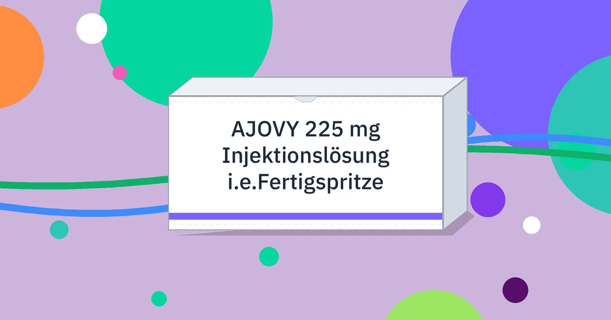 Symbolbild: Packung mit der Aufschrift AJOVY 225 mg Injektionslösung i.e.Fertigspritze (PZN 14338808) – Verfügbarkeit und Bezug in Apotheken in Frankfurt am Main