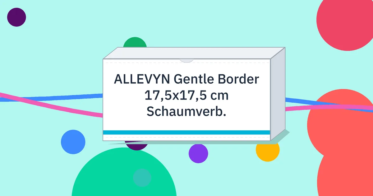 Symbolbild: Packung mit der Aufschrift ALLEVYN Gentle Border 17,5x17,5 cm Schaumverb. (PZN 06087462) – Verfügbarkeit und Bezug in Apotheken in Frankfurt am Main