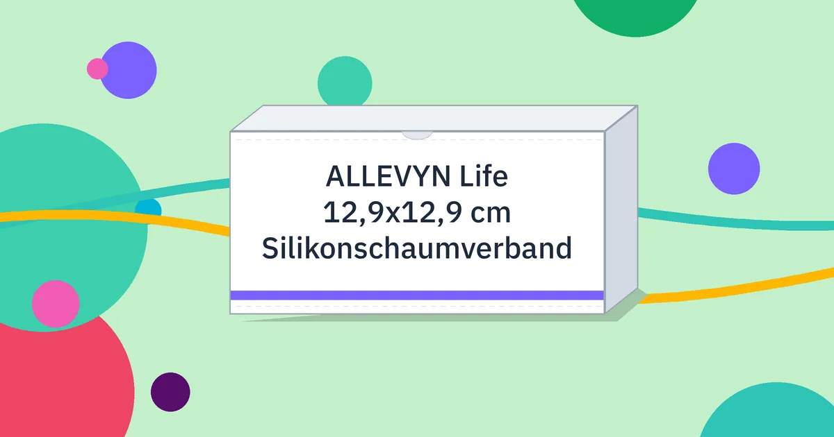 Symbolbild: Packung mit der Aufschrift ALLEVYN Life 12,9x12,9 cm Silikonschaumverband (PZN 16013677) – Verfügbarkeit und Bezug in Apotheken in Frankfurt am Main