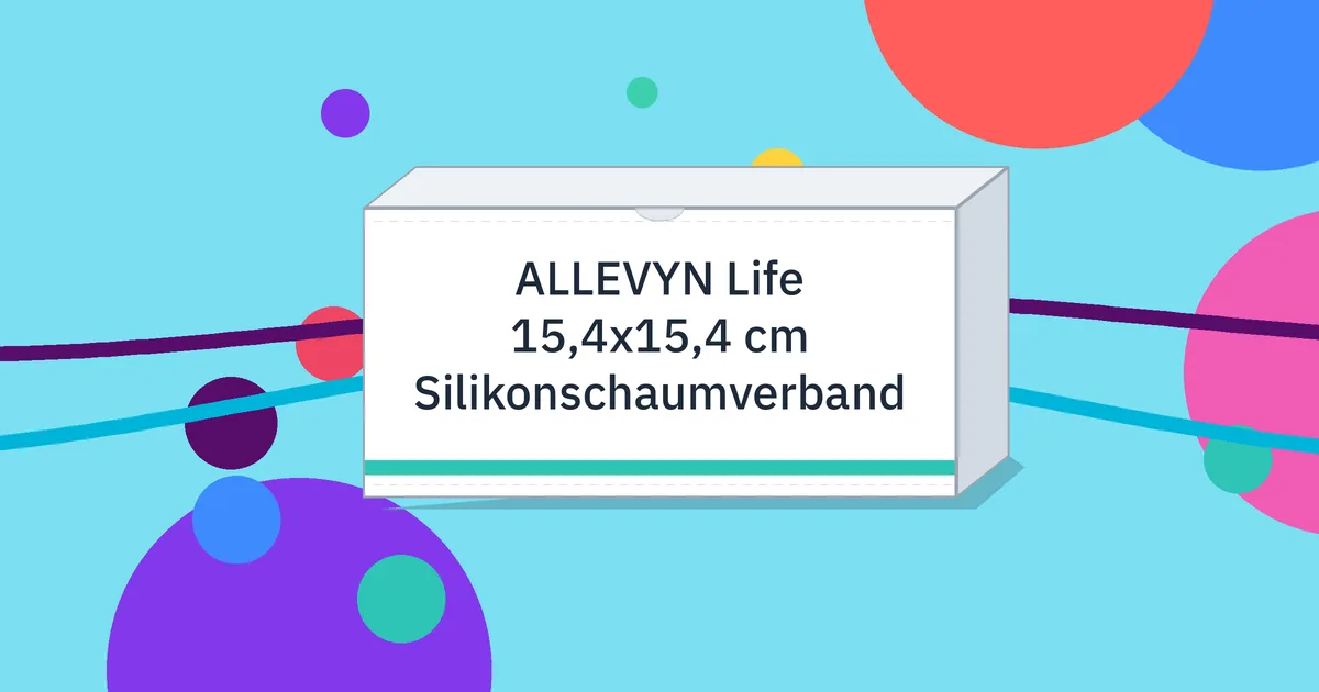 Symbolbild: Packung mit der Aufschrift ALLEVYN Life 15,4x15,4 cm Silikonschaumverband (PZN 19142429) – Verfügbarkeit und Bezug in Apotheken in Frankfurt am Main