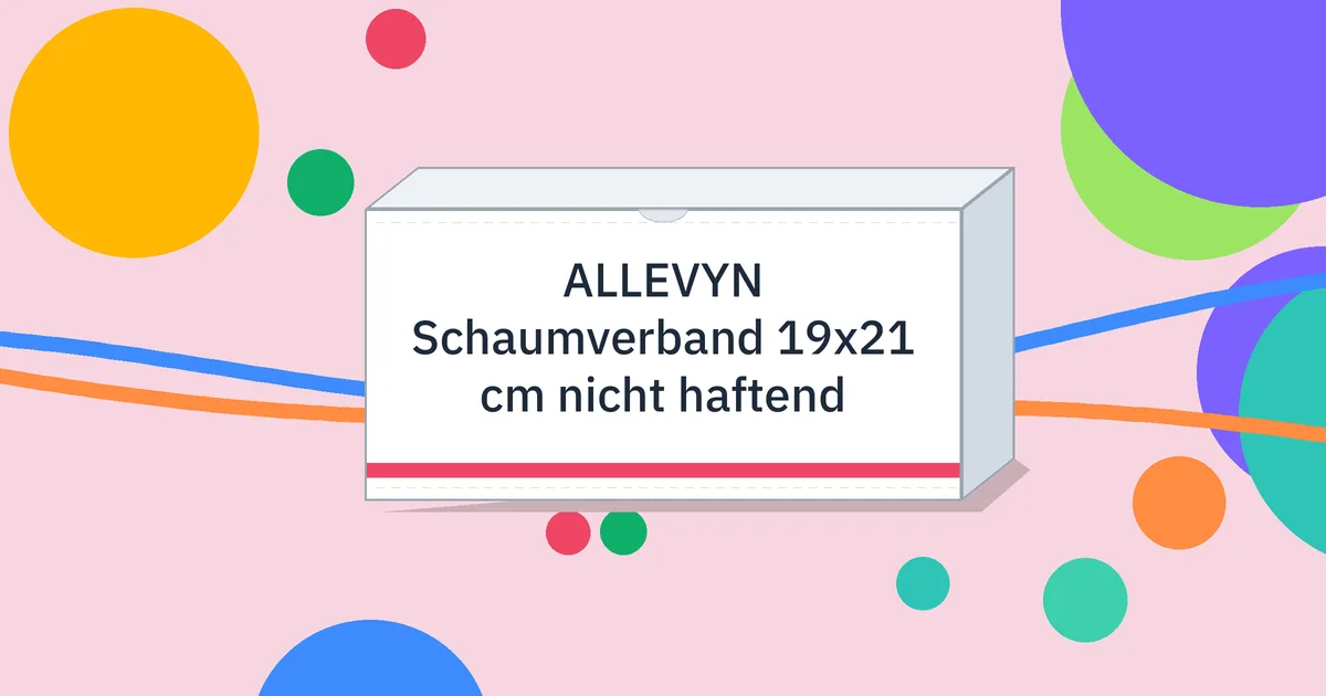 Symbolbild: Packung mit der Aufschrift ALLEVYN Schaumverband 19x21 cm nicht haftend (PZN 19785104) – Verfügbarkeit und Bezug in Apotheken in Frankfurt am Main