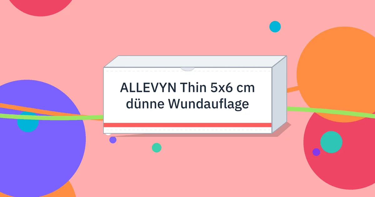 Symbolbild: Packung mit der Aufschrift ALLEVYN Thin 5x6 cm dünne Wundauflage (PZN 16164531) – Verfügbarkeit und Bezug in Apotheken in Frankfurt am Main