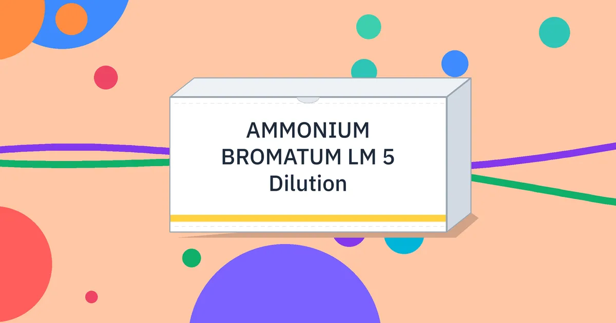 Symbolbild: Packung mit der Aufschrift AMMONIUM BROMATUM LM 5 Dilution (PZN 13320315) – Verfügbarkeit und Bezug in Apotheken in Frankfurt am Main