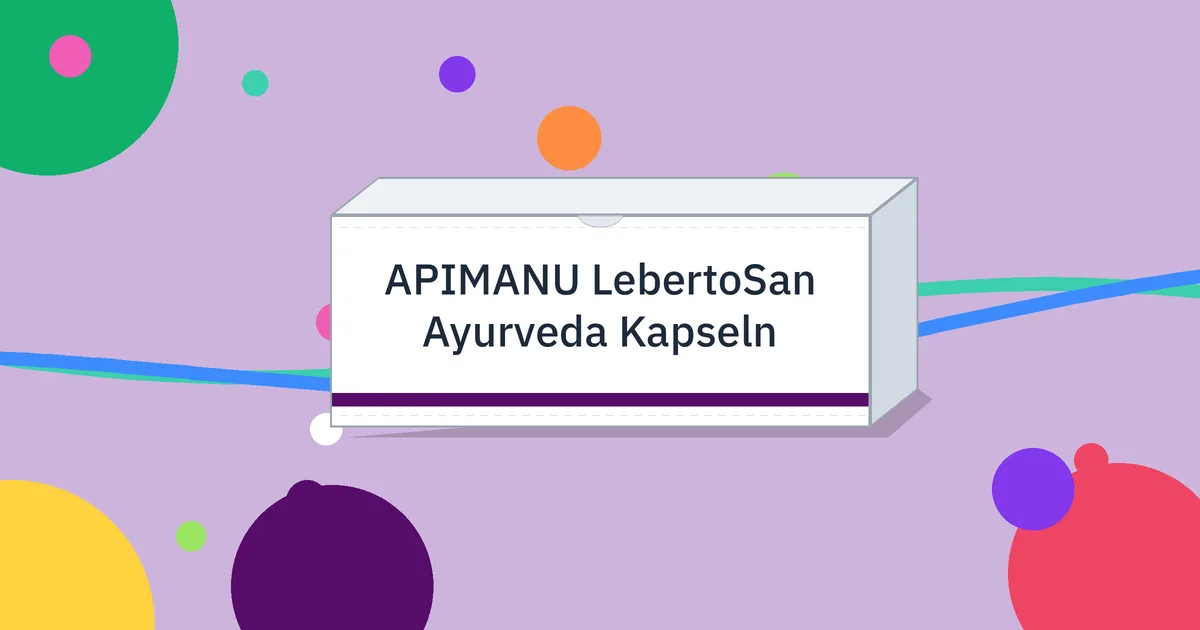 Symbolbild: Packung mit der Aufschrift APIMANU LebertoSan Ayurveda Kapseln (PZN 00589317) – Verfügbarkeit und Bezug in Apotheken in Frankfurt am Main