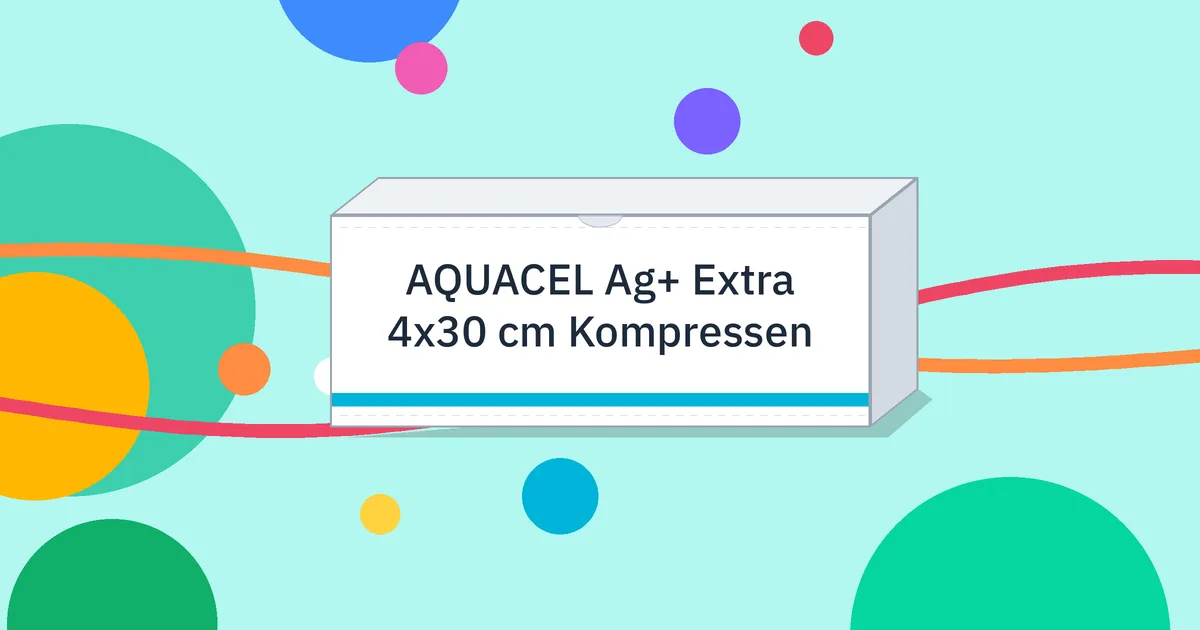 Symbolbild: Packung mit der Aufschrift AQUACEL Ag+ Extra 4x30 cm Kompressen (PZN 14413651) – Verfügbarkeit und Bezug in Apotheken in Frankfurt am Main