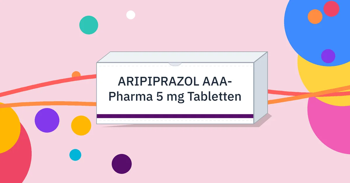 Symbolbild: Packung mit der Aufschrift ARIPIPRAZOL AAA-Pharma 5 mg Tabletten (PZN 18300139) – Verfügbarkeit und Bezug in Apotheken in Frankfurt am Main