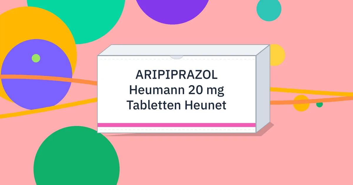 Symbolbild: Packung mit der Aufschrift ARIPIPRAZOL Heumann 20 mg Tabletten Heunet (PZN 13877035) – Verfügbarkeit und Bezug in Apotheken in Frankfurt am Main