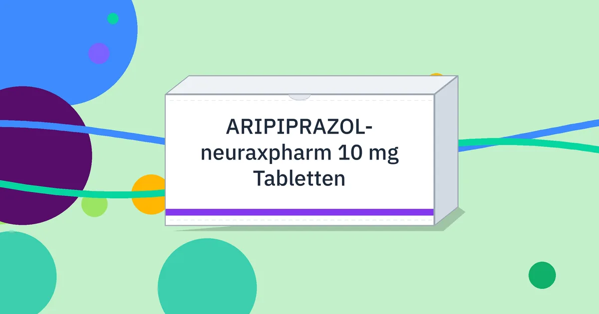 Symbolbild: Packung mit der Aufschrift ARIPIPRAZOL-neuraxpharm 10 mg Tabletten (PZN 10736587) – Verfügbarkeit und Bezug in Apotheken in Frankfurt am Main