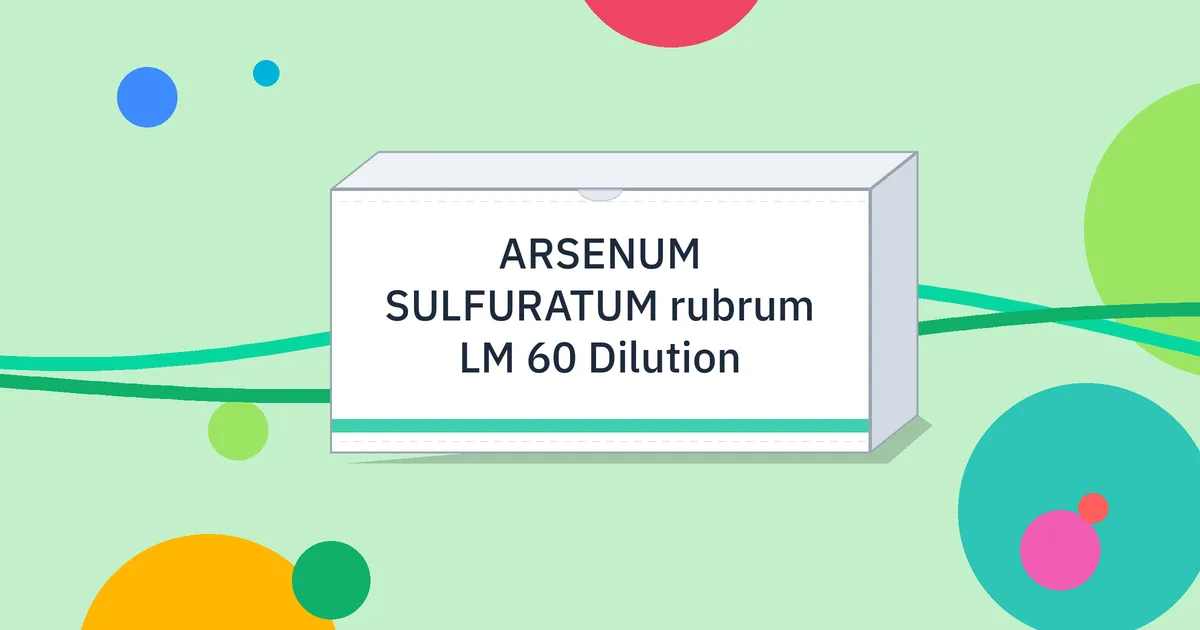 Symbolbild: Packung mit der Aufschrift ARSENUM SULFURATUM rubrum LM 60 Dilution (PZN 12780032) – Verfügbarkeit und Bezug in Apotheken in Frankfurt am Main
