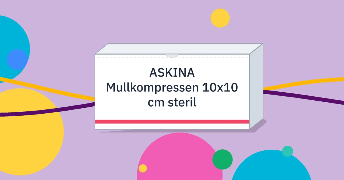 Symbolbild: Packung mit der Aufschrift ASKINA Mullkompressen 10x10 cm steril (PZN 06874496) – Verfügbarkeit und Bezug in Apotheken in Frankfurt am Main