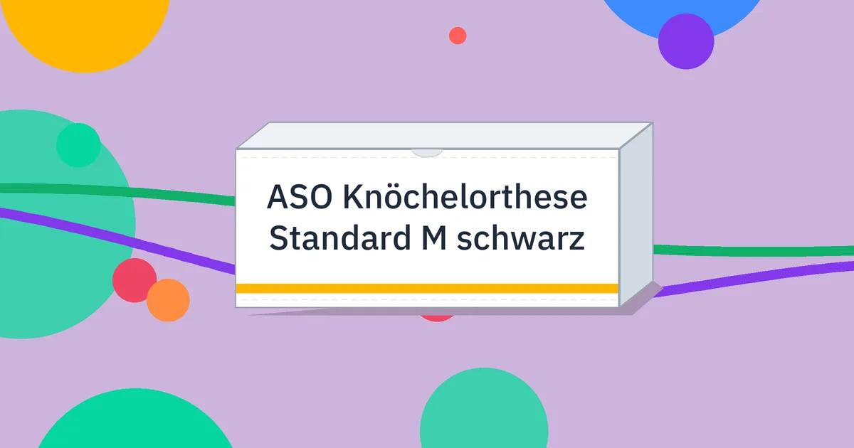 Symbolbild: Packung mit der Aufschrift ASO Knöchelorthese Standard M schwarz (PZN 03106791) – Verfügbarkeit und Bezug in Apotheken in Frankfurt am Main