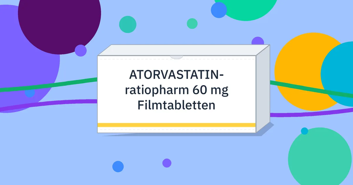 Symbolbild: Packung mit der Aufschrift ATORVASTATIN-ratiopharm 60 mg Filmtabletten (PZN 09292926) – Verfügbarkeit und Bezug in Apotheken in Frankfurt am Main