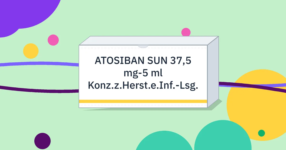 Symbolbild: Packung mit der Aufschrift ATOSIBAN SUN 37,5 mg-5 ml Konz.z.Herst.e.Inf.-Lsg. (PZN 07690344) – Verfügbarkeit und Bezug in Apotheken in Frankfurt am Main