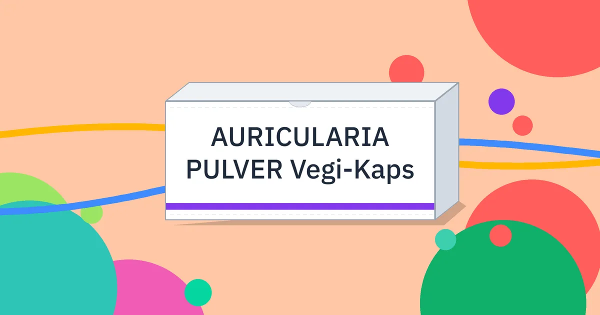 Symbolbild: Packung mit der Aufschrift AURICULARIA PULVER Vegi-Kaps (PZN 06584769) – Verfügbarkeit und Bezug in Apotheken in Frankfurt am Main