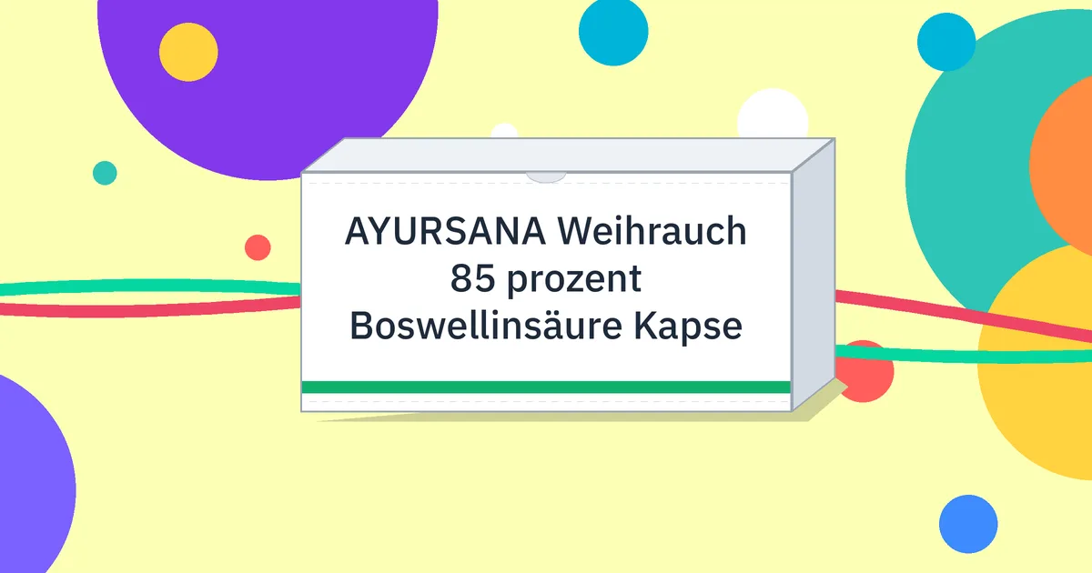 Symbolbild: Packung mit der Aufschrift AYURSANA Weihrauch 85 prozent Boswellinsäure Kapse (PZN 15583757) – Verfügbarkeit und Bezug in Apotheken in Frankfurt am Main