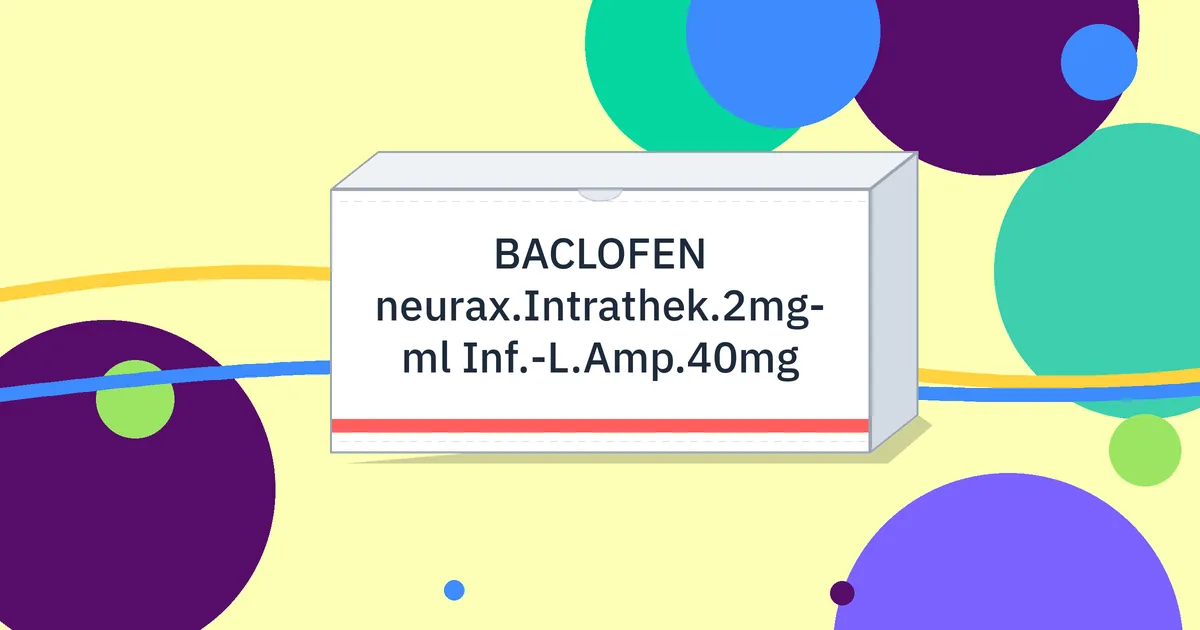 Symbolbild: Packung mit der Aufschrift BACLOFEN neurax.Intrathek.2mg-ml Inf.-L.Amp.40mg (PZN 17308185) – Verfügbarkeit und Bezug in Apotheken in Frankfurt am Main