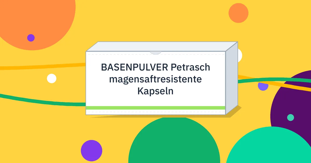 Symbolbild: Packung mit der Aufschrift BASENPULVER Petrasch magensaftresistente Kapseln (PZN 13511216) – Verfügbarkeit und Bezug in Apotheken in Frankfurt am Main