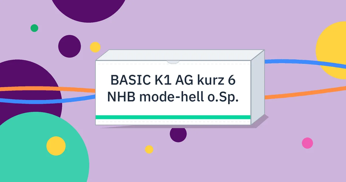 Symbolbild: Packung mit der Aufschrift BASIC K1 AG kurz 6 NHB mode-hell o.Sp. (PZN 20261814) – Verfügbarkeit und Bezug in Apotheken in Frankfurt am Main