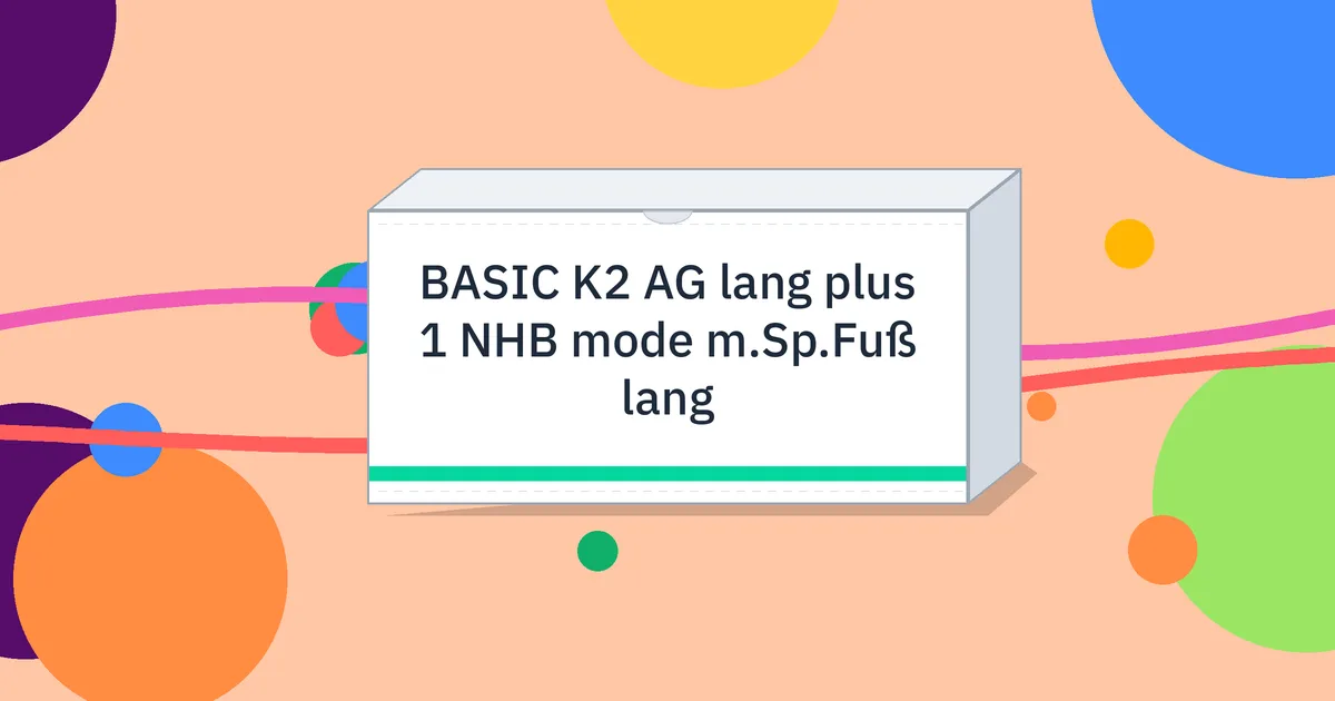 Symbolbild: Packung mit der Aufschrift BASIC K2 AG lang plus 1 NHB mode m.Sp.Fuß lang (PZN 20266421) – Verfügbarkeit und Bezug in Apotheken in Frankfurt am Main