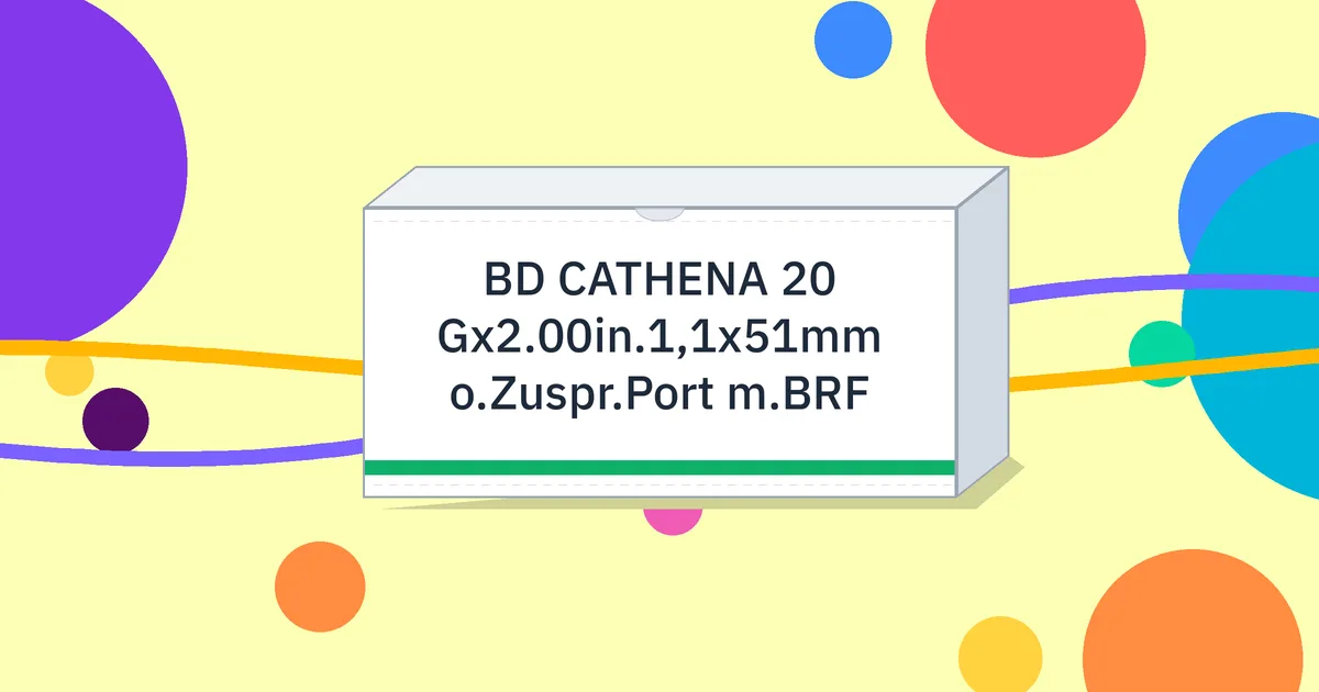 Symbolbild: Packung mit der Aufschrift BD CATHENA 20 Gx2.00in.1,1x51mm o.Zuspr.Port m.BRF (PZN 16910566) – Verfügbarkeit und Bezug in Apotheken in Frankfurt am Main