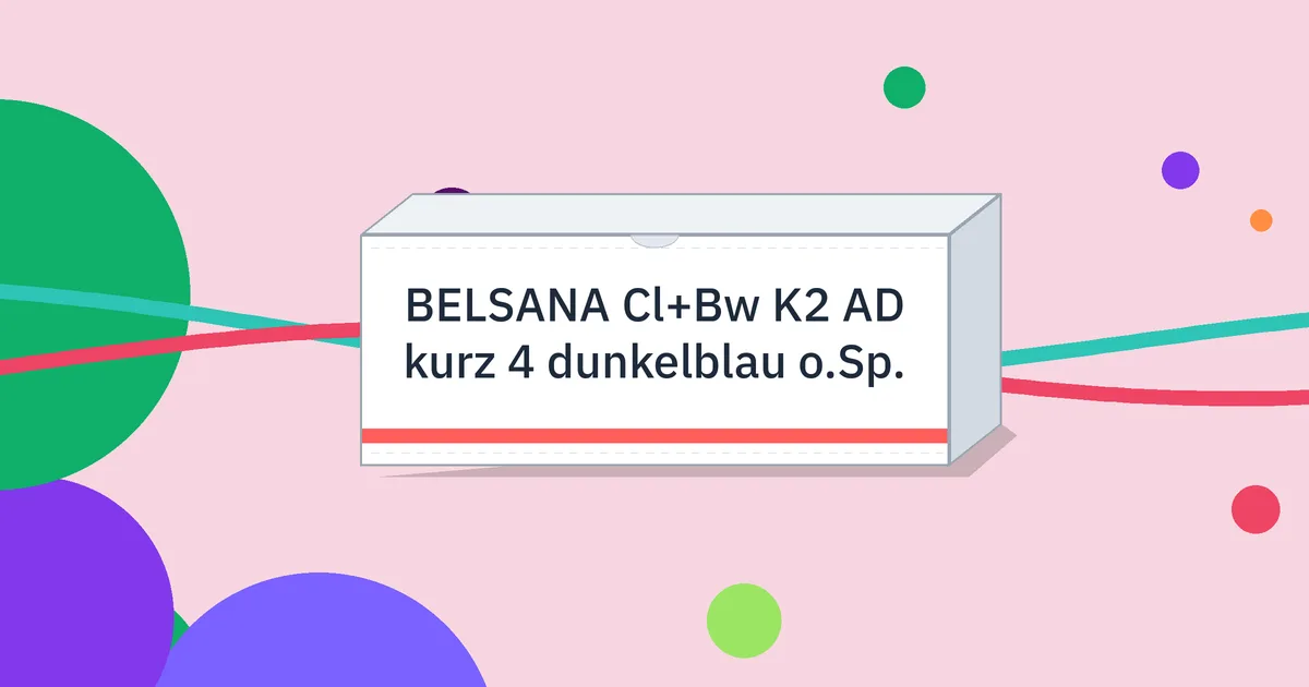Symbolbild: Packung mit der Aufschrift BELSANA Cl+Bw K2 AD kurz 4 dunkelblau o.Sp. (PZN 15626573) – Verfügbarkeit und Bezug in Apotheken in Frankfurt am Main