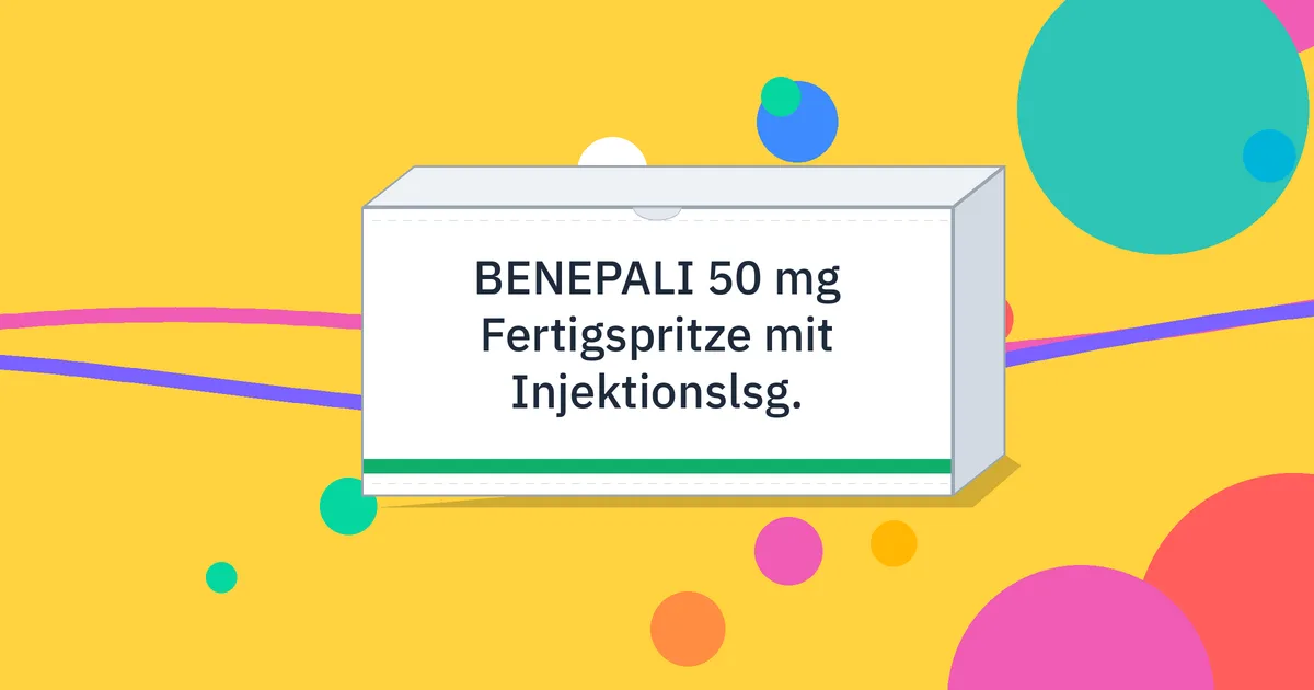 Symbolbild: Packung mit der Aufschrift BENEPALI 50 mg Fertigspritze mit Injektionslsg. (PZN 13577149) – Verfügbarkeit und Bezug in Apotheken in Frankfurt am Main